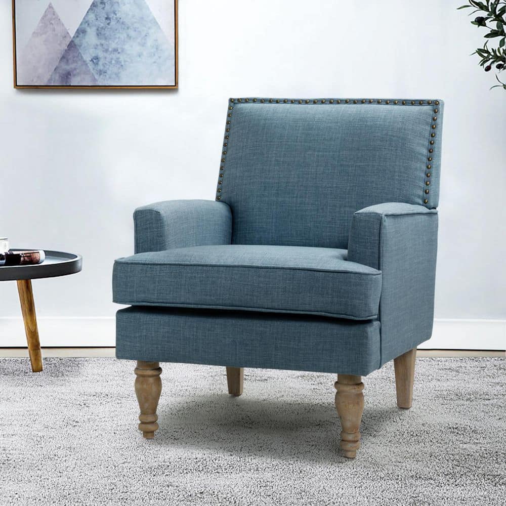 JAYDEN CREATION Cahokia Blue Polyester Arm Chair with Nailhead Trim ...
