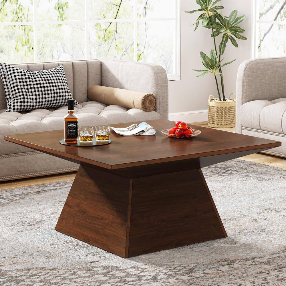 BYBLIGHT Kerlin 31.5 in. Brown Square MDF Coffee Table with Geometric ...