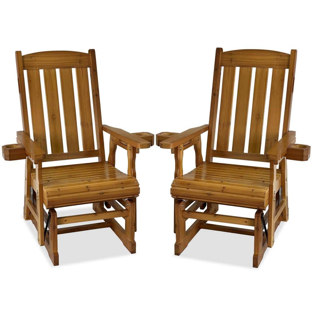 Innovaze 2-Piece Solid Fir Wood Outdoor Glider with Cup Holders, High ...