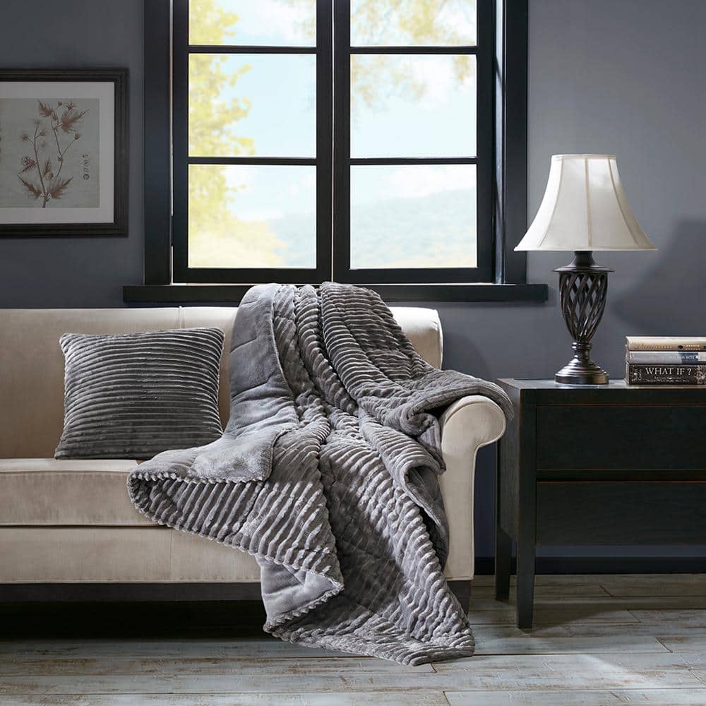 Madison Park Williams Grey Polyester Throw Blanket BASI50-0426 - The ...