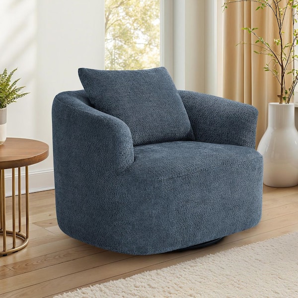 OrangeOne Navy Chenille Fabric 360° Swivel Barrel Arm Chair U-shaped ...