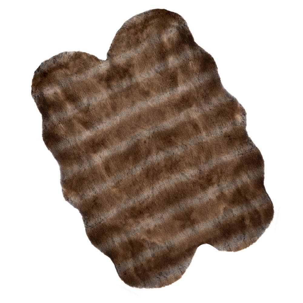 Lavish Home Sheepskin Ombre Brown 60 in. x 48 in. Faux Sable Fur Pile ...