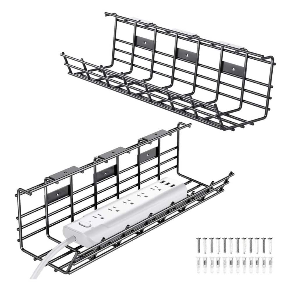 Yichuhaoxi Large Metal Under Desk Cable Management Tray 2 Pack Easy Install Pre-Drilled Black ...