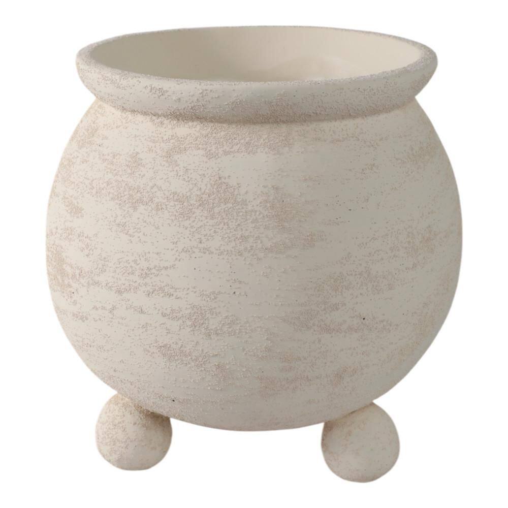 Liv & Skye Ivory Ceramic Round Tripod Feet Decorative Planter (9 in. W ...