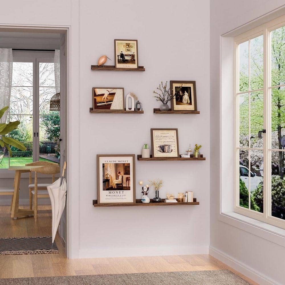 36 in. W x 5.7 in. D Walnut Floating Shelves Decorative Wall Shelf (Set ...