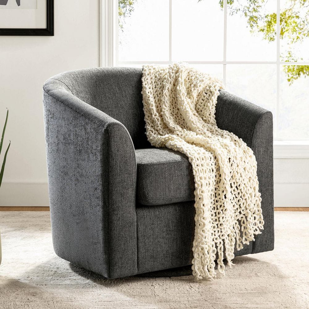 ARTFUL LIVING DESIGN Antonia Grey Barrel Chair with Metal Swivel Base ...