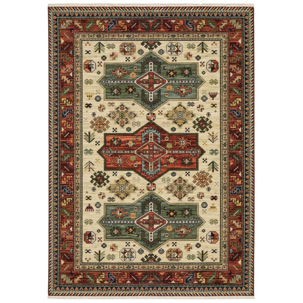 AVERLEY HOME Lillian Red/Multi-Colored Doormat 3 ft. x 5 ft. Oriental ...