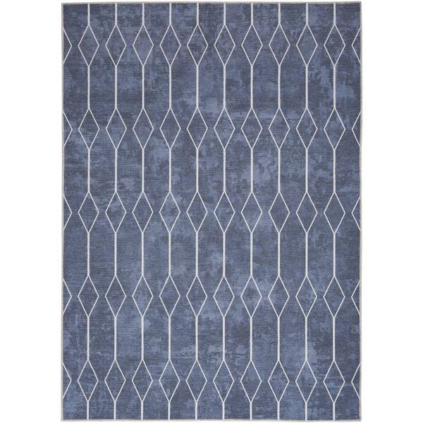 57 Grand Machine Washable Navy 4 ft. x 6 ft. Geometric Contemporary ...