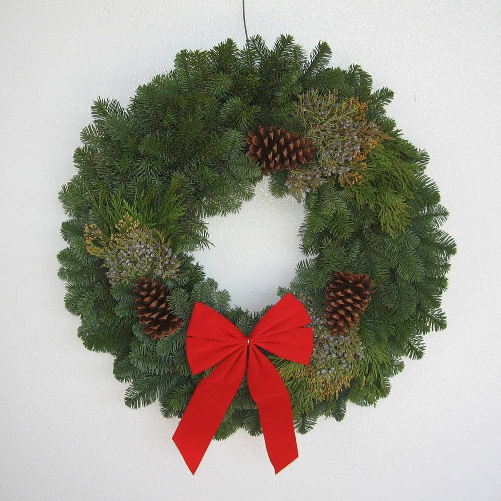 22 in. Fresh Cut Mixed Noble Fir Wreath with Bow 339806 - The Home Depot