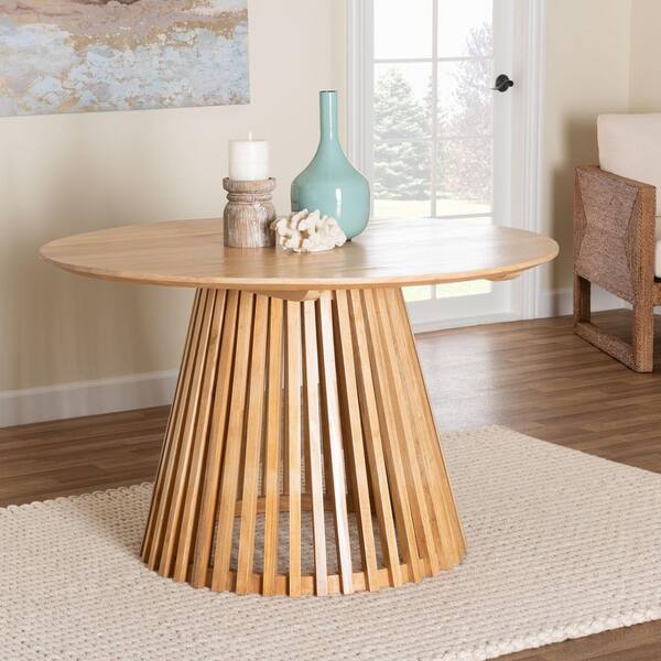 bali & pari Caribic Natural Brown Wood Pedestal Dining Table Seats 4 ...