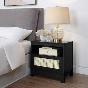 Manhattan Comfort Sheridan Nature 1-Drawer 21.63 in. W Mid-Century Modern Cane Nightstand (Set ...