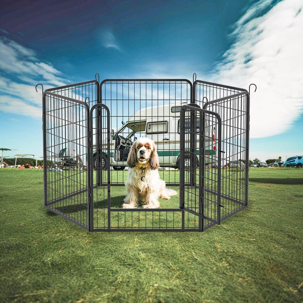 WTVWTV 54 x 27 x 32 in. 6 Black Panels Metal Dog Playpen with door for ...