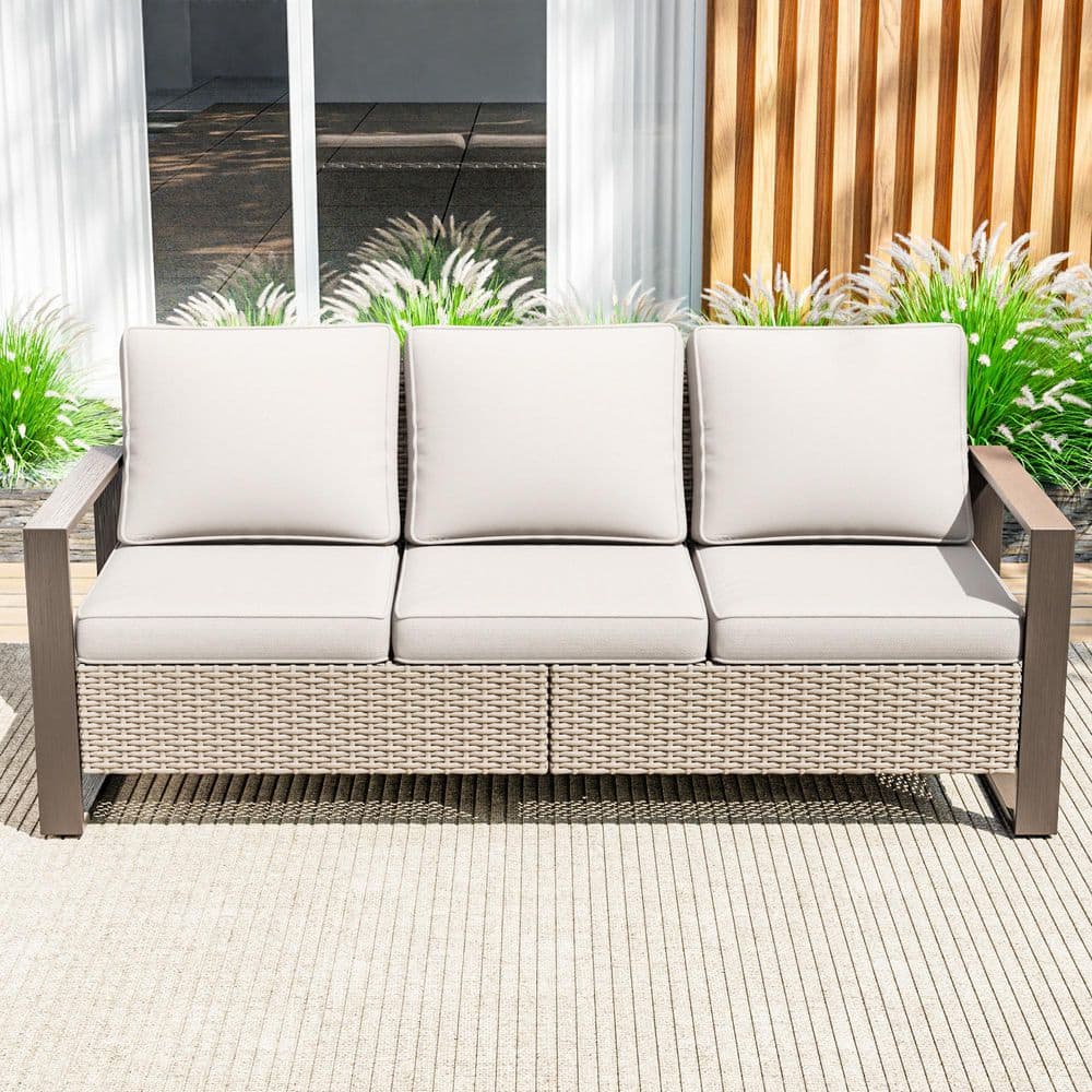 PremDwell 3-Seat Wicker Outdoor Couch Patio Sofa with Metal Frame ...