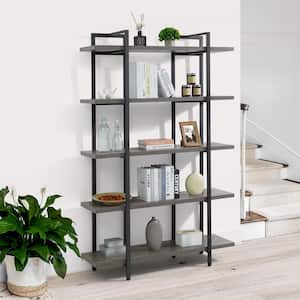 CAPHAUS 86 in. Tall Dark Grey Engineered Wood 6-Shelf Bookcase with ...