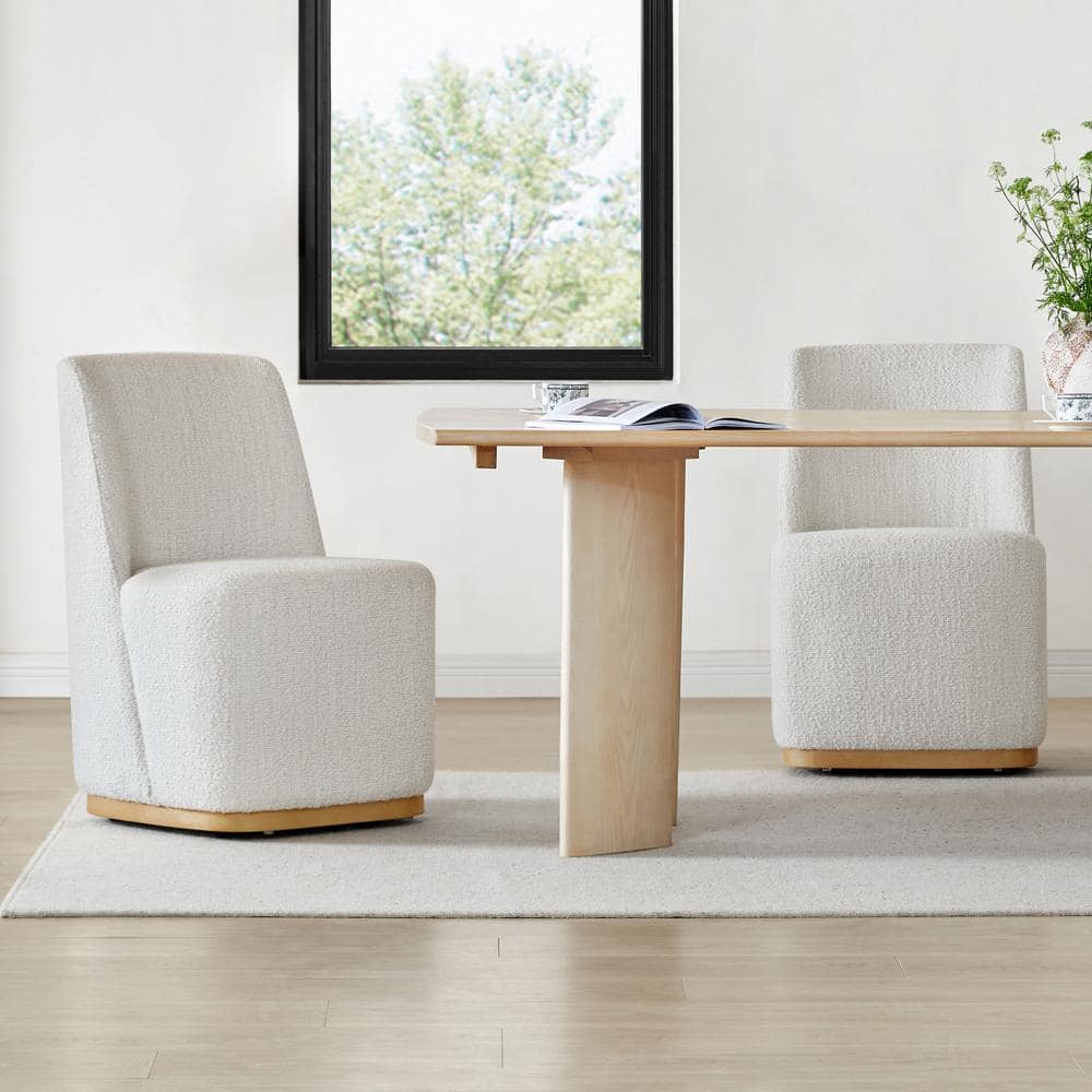 Spruce & Spring Oberon White Fabric Modern Dining Chairs with Casters ...