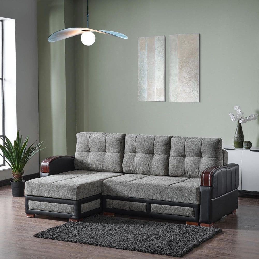 Ottomanson Maya Convertible 63 in. Chenille L-Shaped Sectional Sofa ...