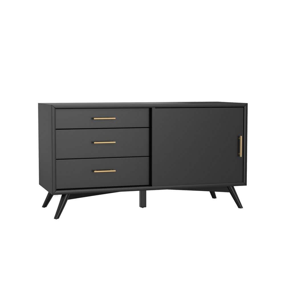 Benjara 50 in. Black Wood TV Stand Fits TVs up to 55 in. with 3-Drawers ...