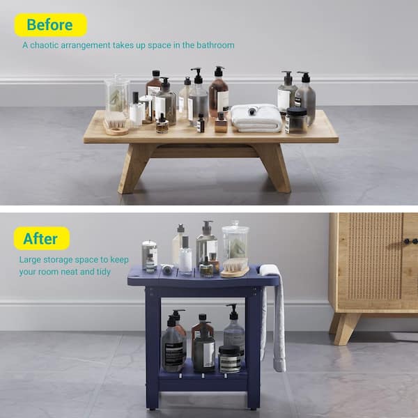 Sonkuki Navy Blue HIPS Waterproof Shower Benches for Inside with Shower ...