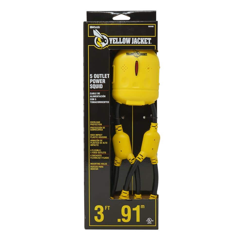 Yellow Jacket 3 ft. 5-Outlet Power Squid Adapter Extension Cord ...