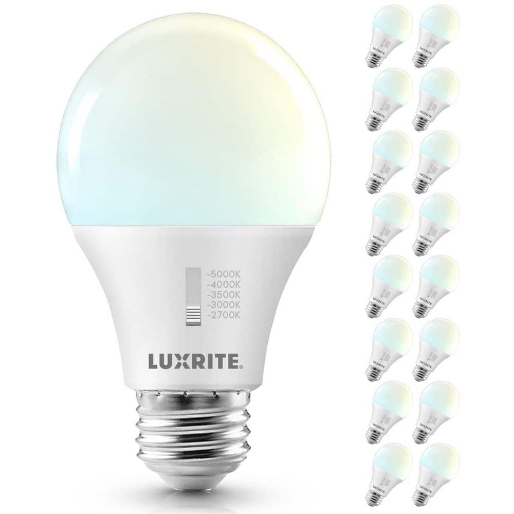 LUXRITE 60-Watt Equivalent A19 LED Light Bulb 5CCT 9-Watt 800 Lumens ...
