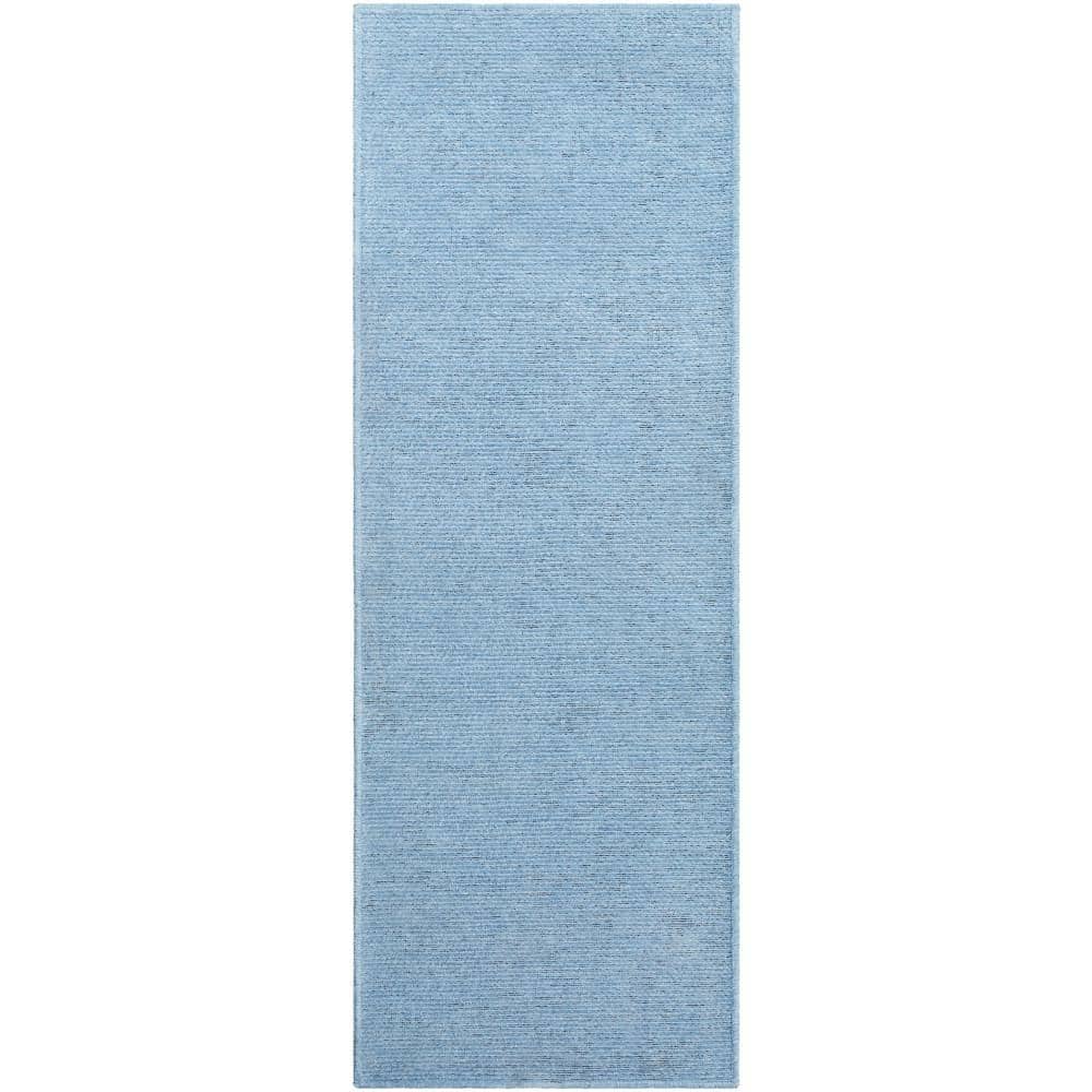 Livabliss Quebec Aqua Solid 3 ft. x 7 ft. Indoor Machine-Washable Runner Area Rug QBC2304-2773 ...