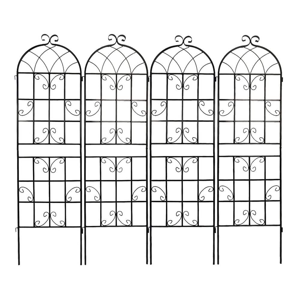4 Pack Sturdy 71 in. Black Iron Garden Trellis Set with Rust-Resistant ...