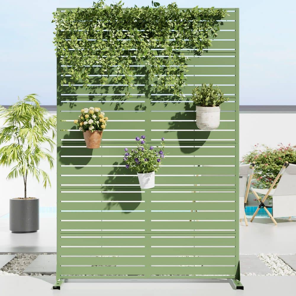 Dovelina 47 in. x 72 in. Green Textured Metal Garden Screens Outdoor ...