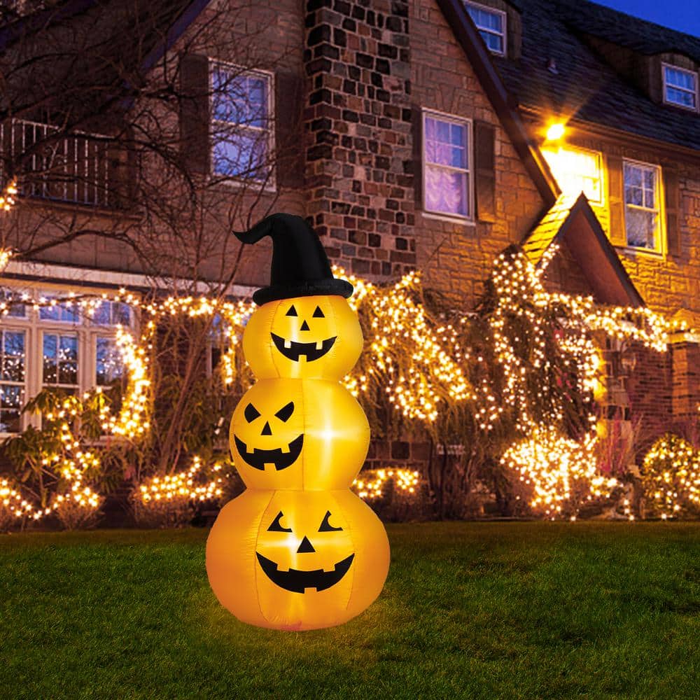 Glitzhome 8 ft. Lighted Halloween Inflatable Stacked Jack-O-Lantern Pumpkins Decor GJ2005200014 ...