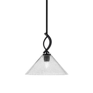 Wensley 100-Watt 1-Light Black & Wood-look Metal Shaded Pendant with ...