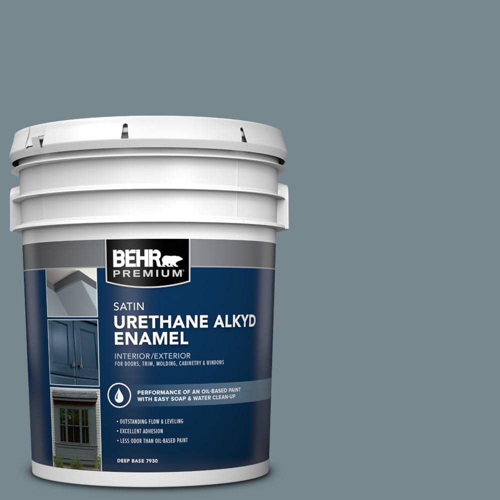 BEHR PREMIUM 5 gal. #N470-5 Norwegian Blue Urethane Alkyd Satin Enamel ...