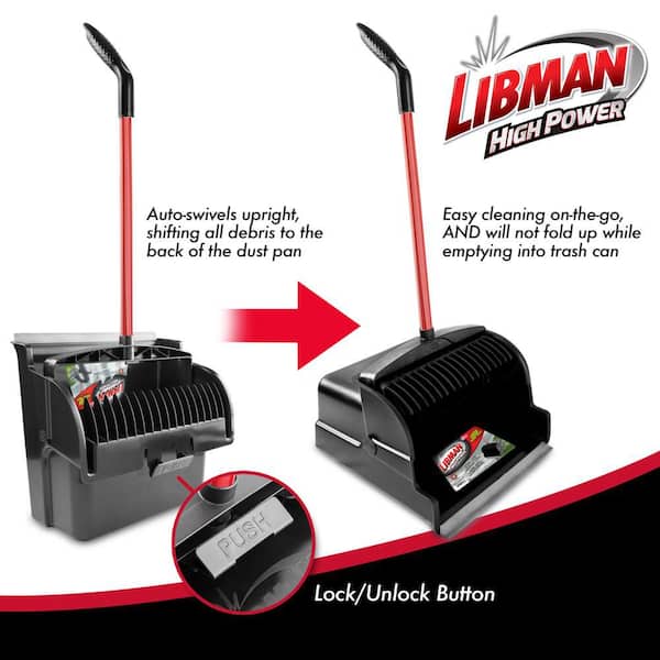 Libman 16 in. High Power Large Scoop Upright Dustpan with Steel Handle ...