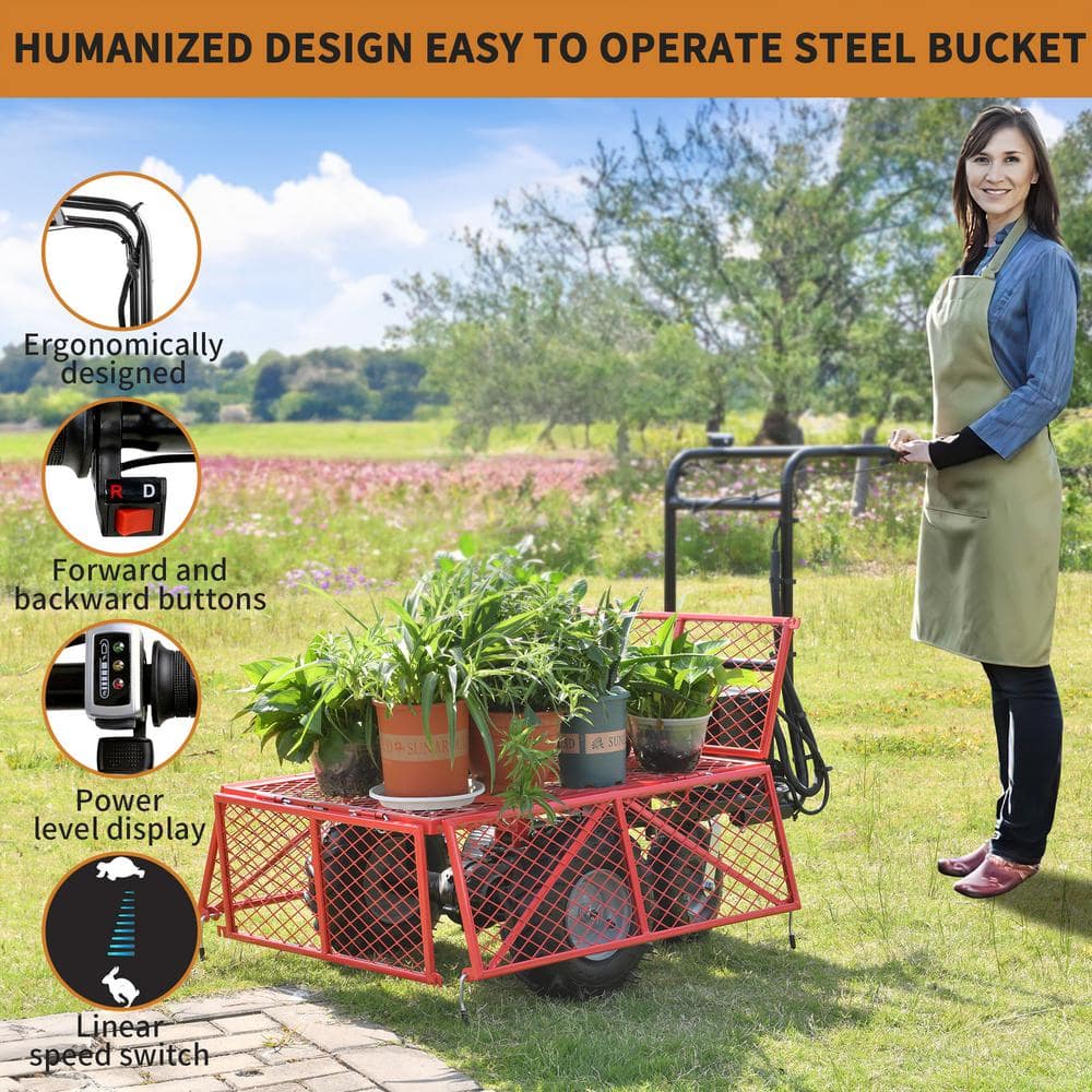 AUTMOON 48-Volt 500-Watt Wheelbarrow Utility Cart Electric Barrel ...
