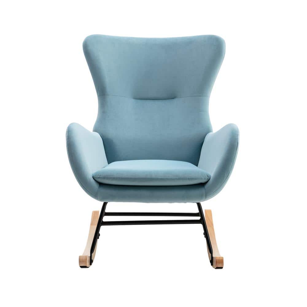 ATHMILE Light Blue Velvet Fabric Padded Seat Rocking Chair With High ...
