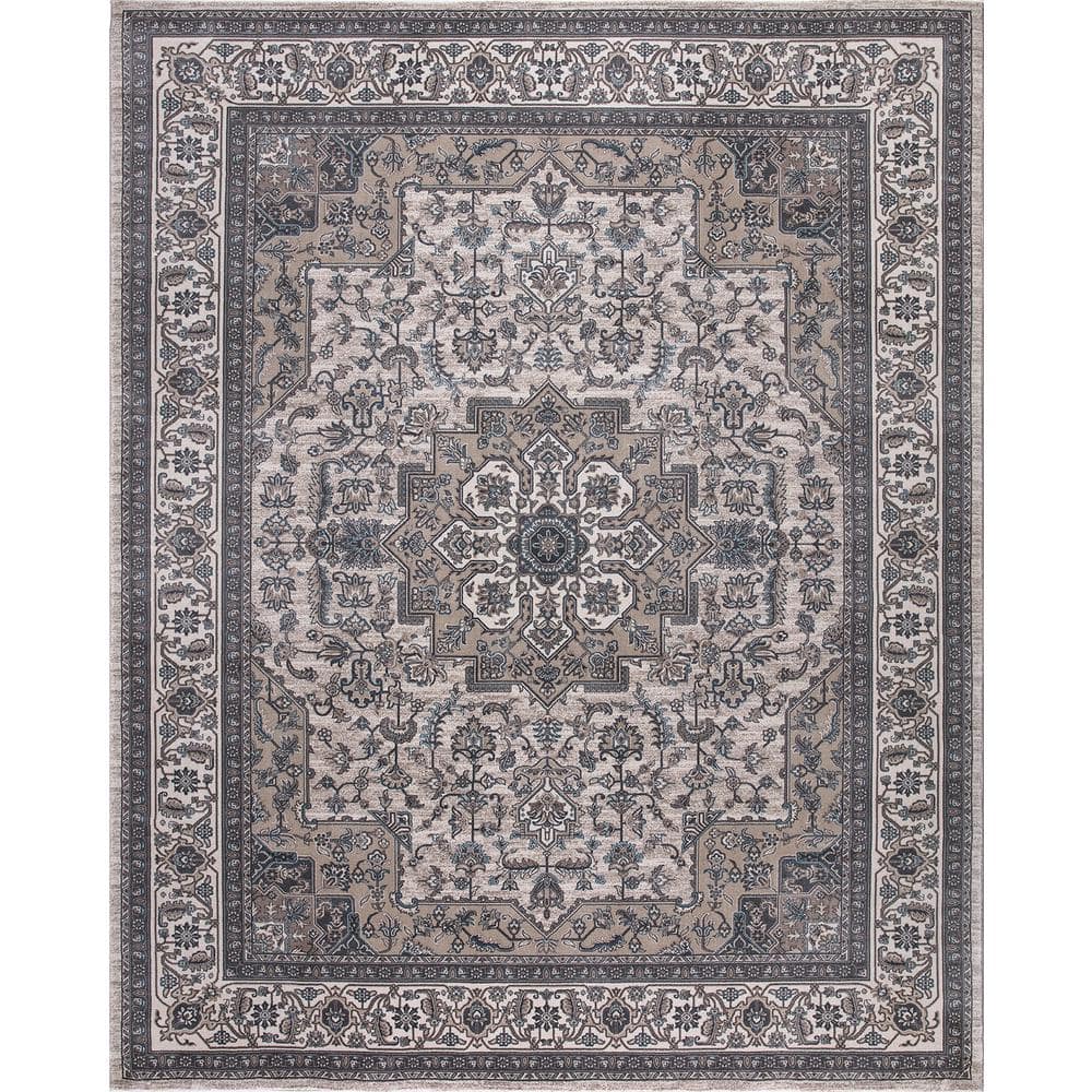 Home Decorators Collection Angora Ivory 7 ft. x 9 ft. Medallion Area ...