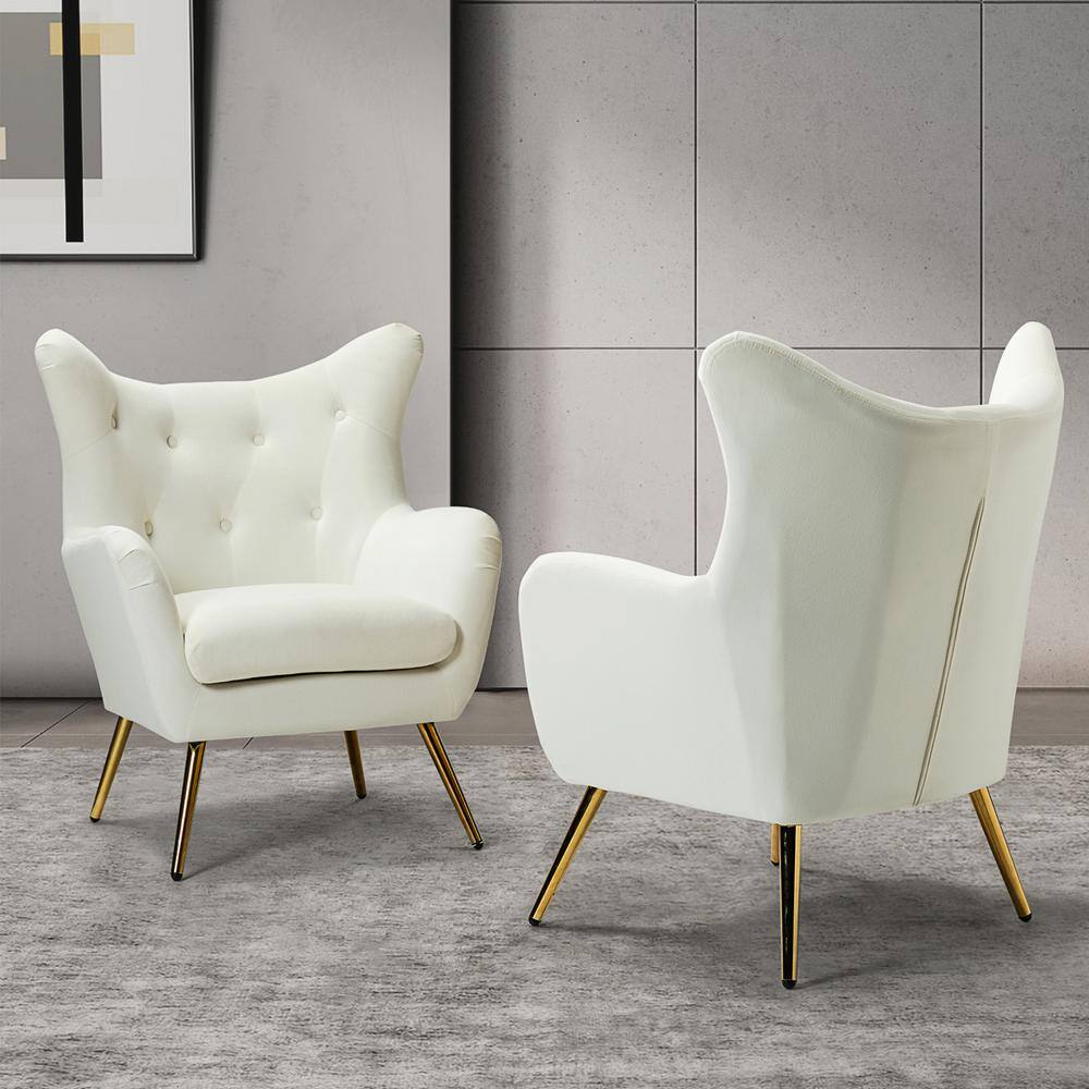 JAYDEN CREATION Jacob Golden Leg Ivory Wingback Chair with Tufted Back ...
