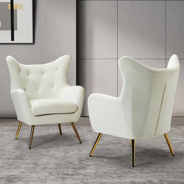 JAYDEN CREATION Jacob Golden Leg Ivory Wingback Chair with Tufted Back ...