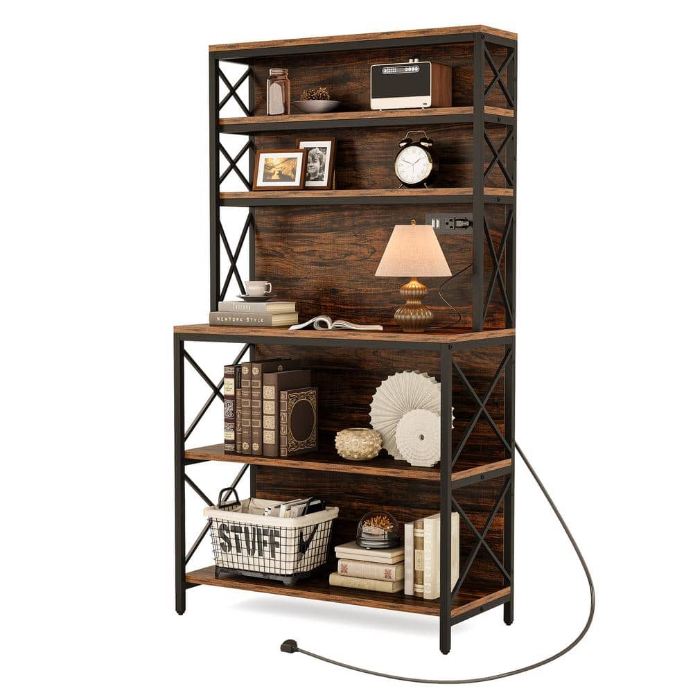 BYBLIGHT Eulas 70 in. Tall Rustic Brown Wood 6-Shelf Industrial Etagere ...
