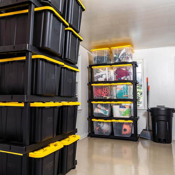 HDX 48 in. x 75 in. 5-Tier Black Shelving Unit and 27 Gal. Black and ...