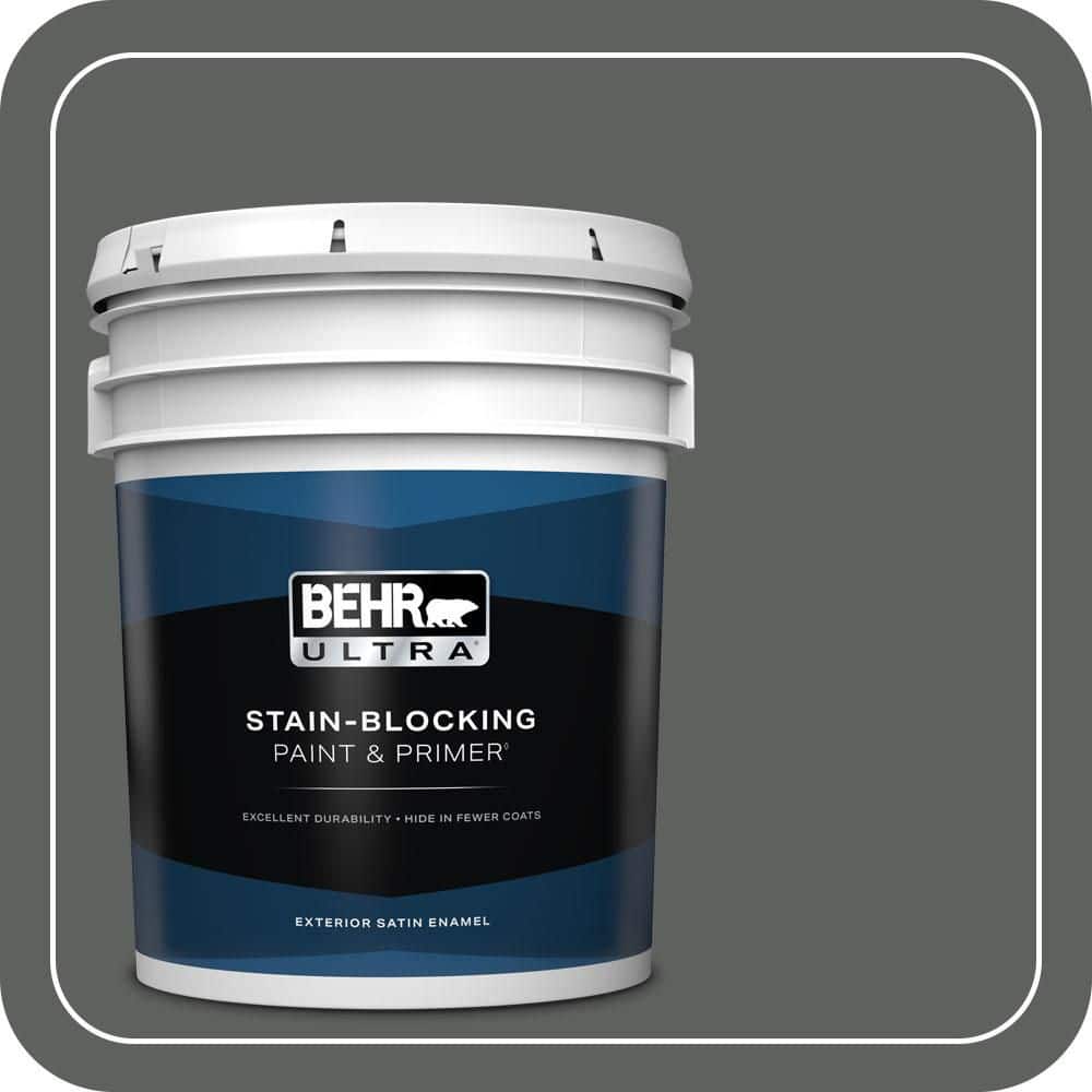 BEHR ULTRA 5 gal. #N460-6 Hematite Satin Enamel Exterior Paint & Primer ...