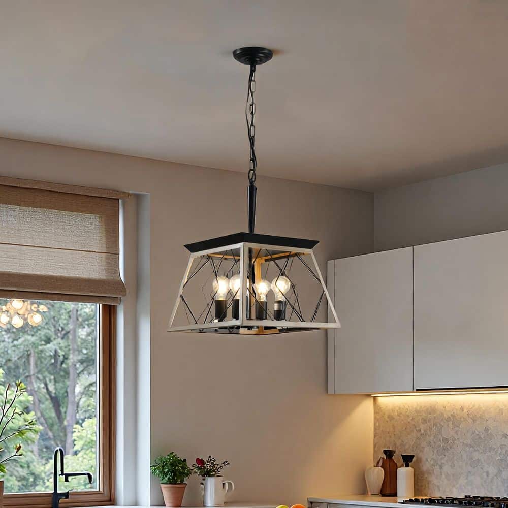 MODERN HABITAT 16 in. 4-Light Matte Black Finish and Oak Fixture Color ...