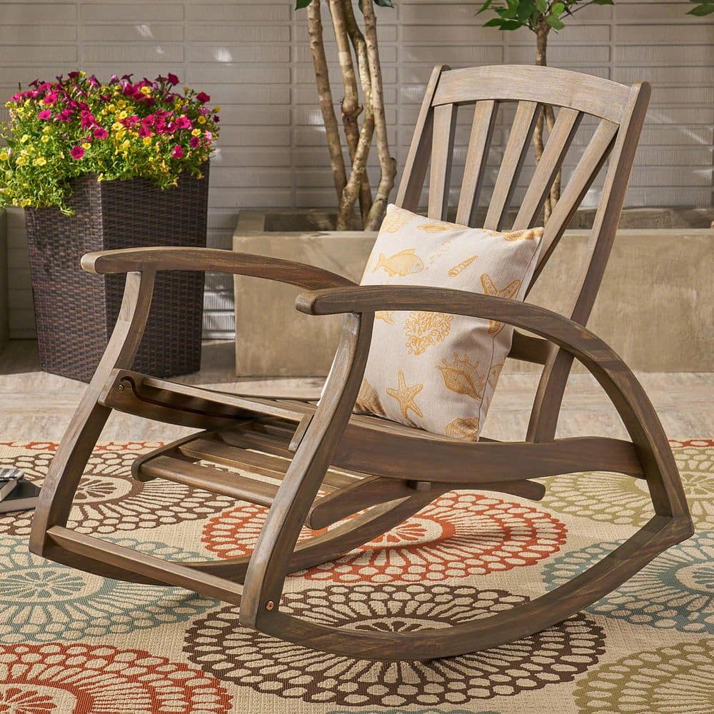 Coporesell Grey Wood Outdoor Rocking Chair CLSUPC10GR - The Home Depot