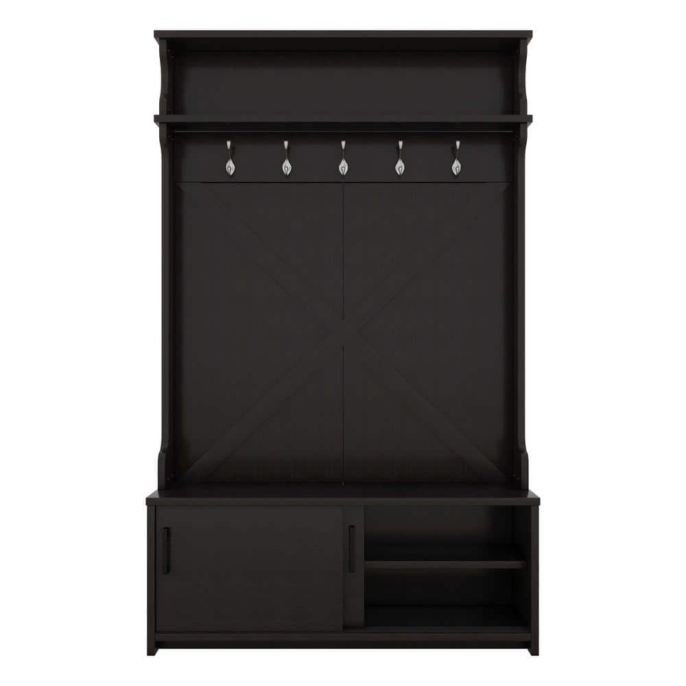 Urtr Black Hall Tree With Storage Shelves And Hooks Hallway Shoe