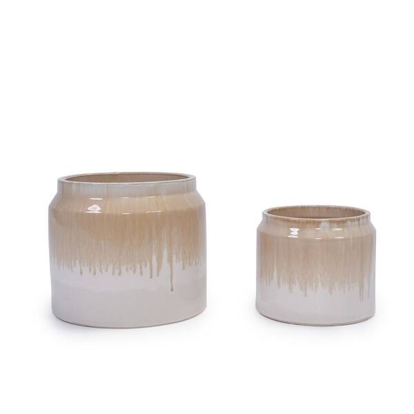 Modern Gradient Brown Ceramic Planter Flowerpot Set of 2 for Patio ...