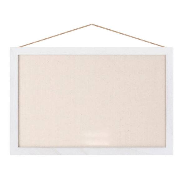 White Linen Cork Bulletin Board 16x11 Inch Pin Board with Solid Wood ...