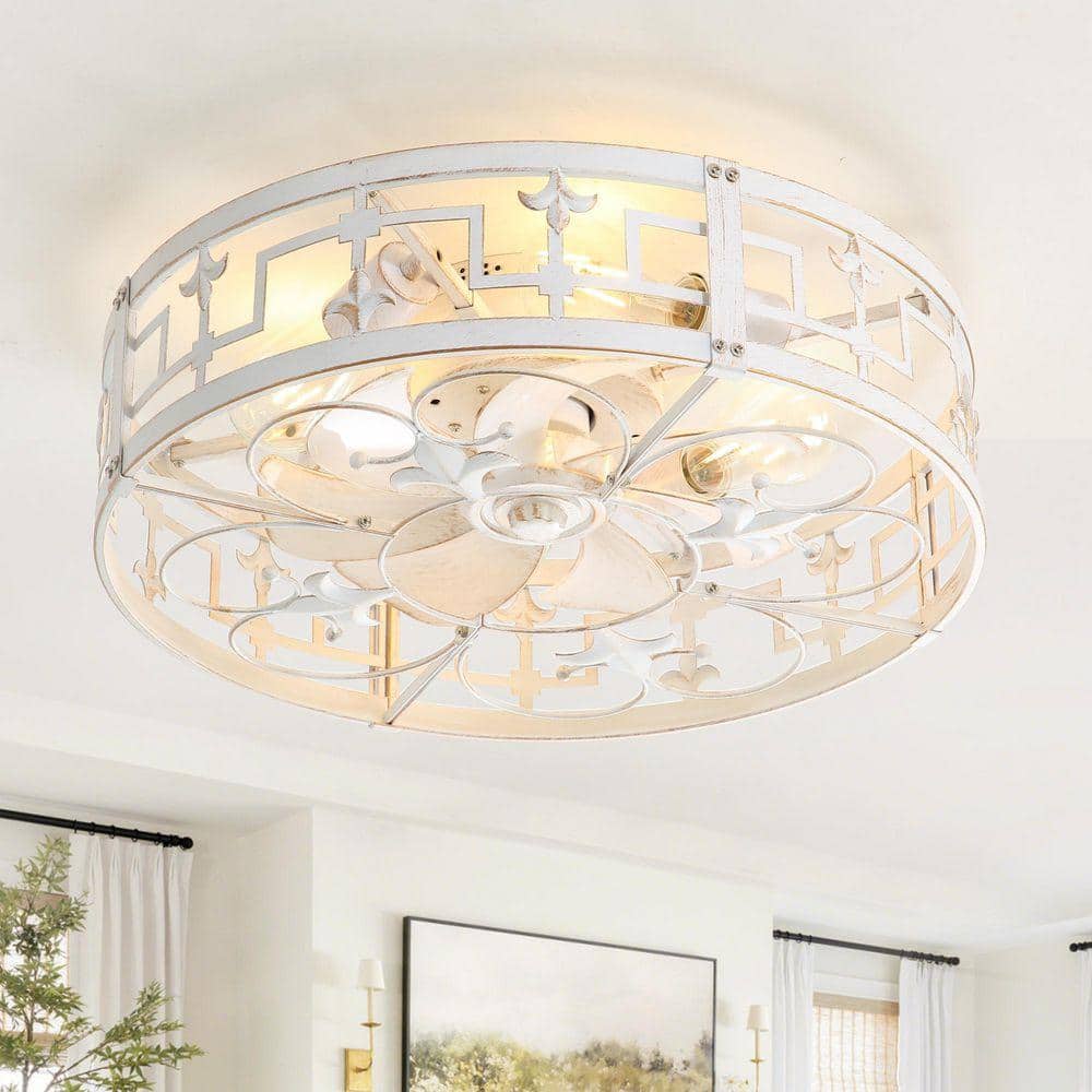 Airsurfer Grover 20 in. Gold and White Modern Flush Mount Cage Ceiling ...