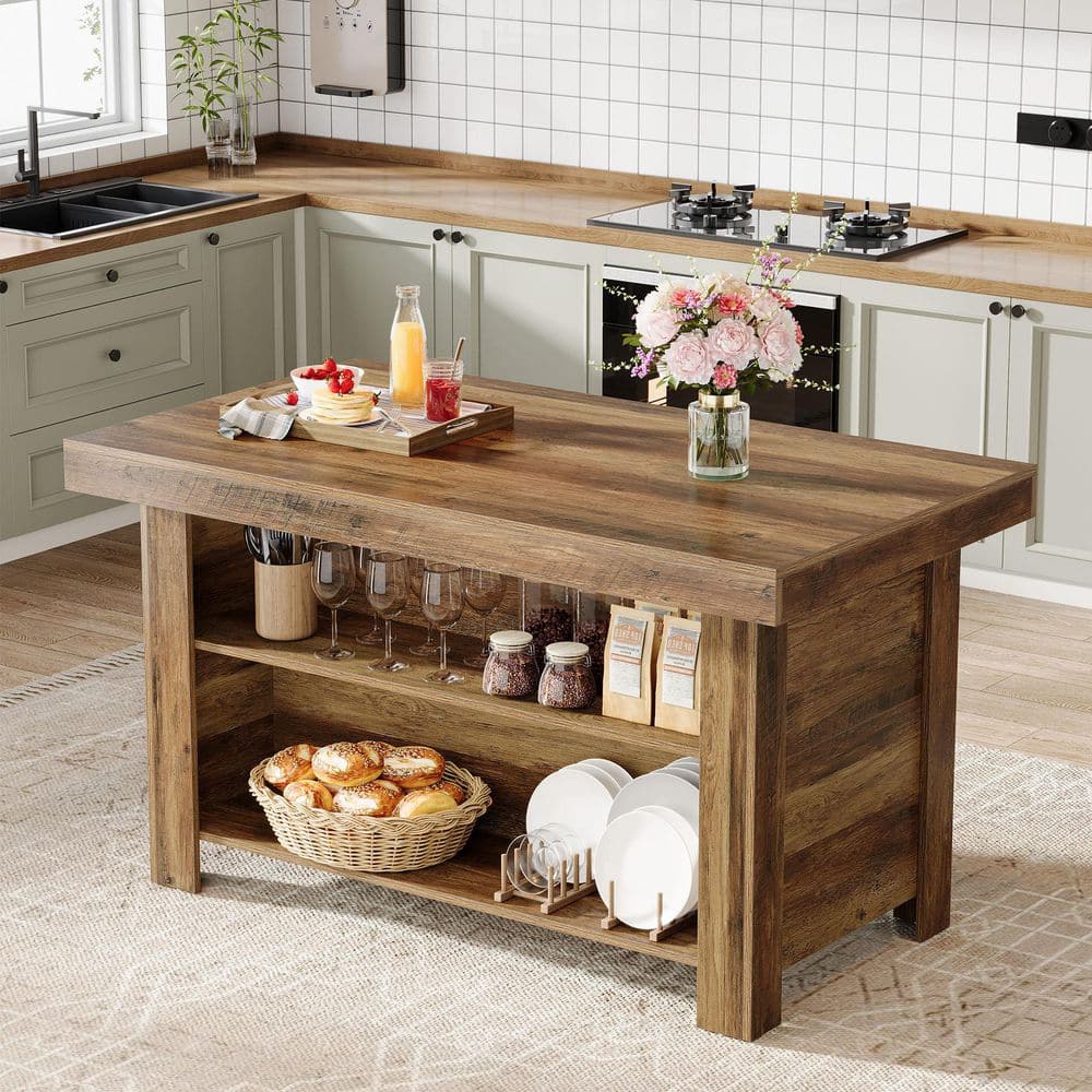 TRIBESIGNS WAY TO ORIGIN Halseey Rustic Brown Wood 55 in. Kitchen ...