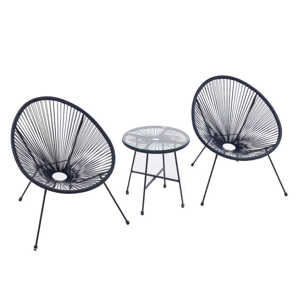 WELLFOR Navy 3-Piece Wicker Patio Conversation Set Egg Chair Set MMA-G ...