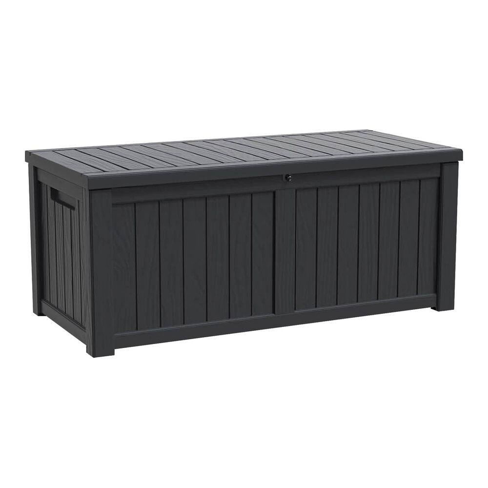 120 Gal. Polypropylene Deck Box with Lockable Lid, Durable Outdoor ...