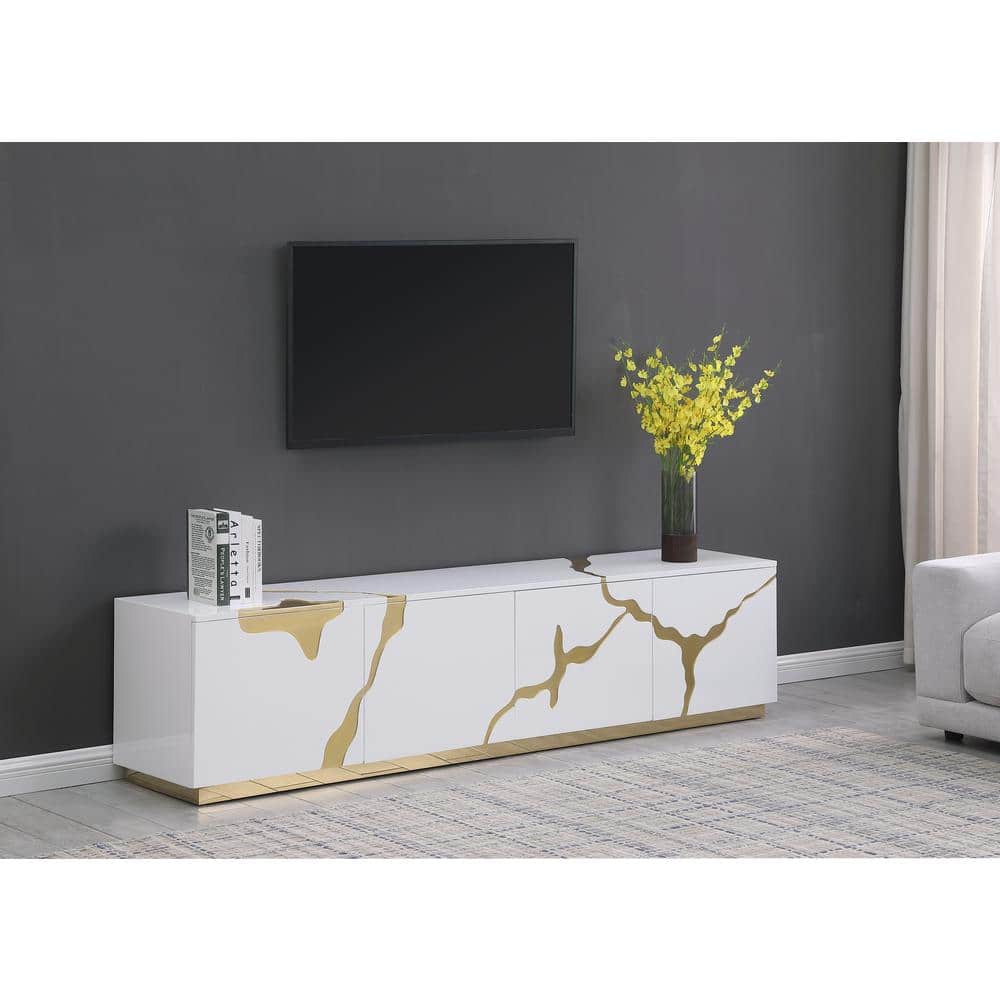 Best Master Furniture Sanford 87 in. White High Gloss with Gold Accent ...