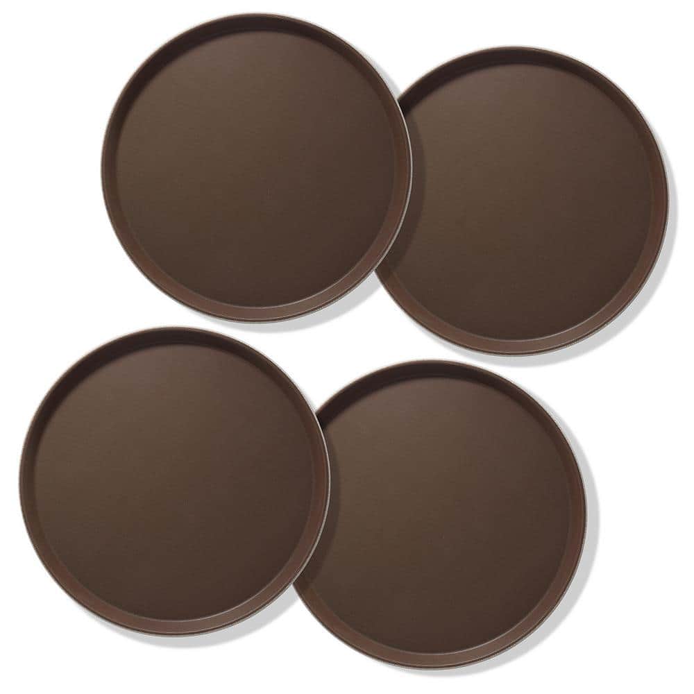 Jubilee 14 in. x .75 in. Round Plastic Non-Slip Serving Trays, Brown ...